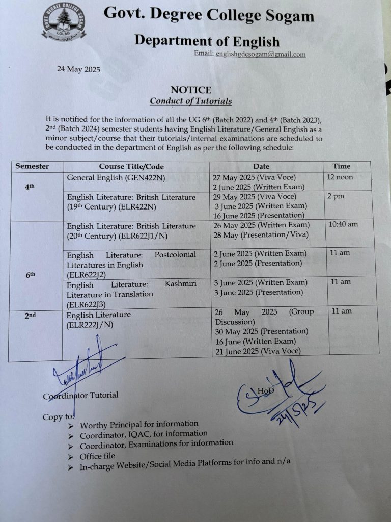 Conduct of Tutorials/ Internal Examinations for all the UG 6th (Batch 2022) 4th (Batch 2023 ...